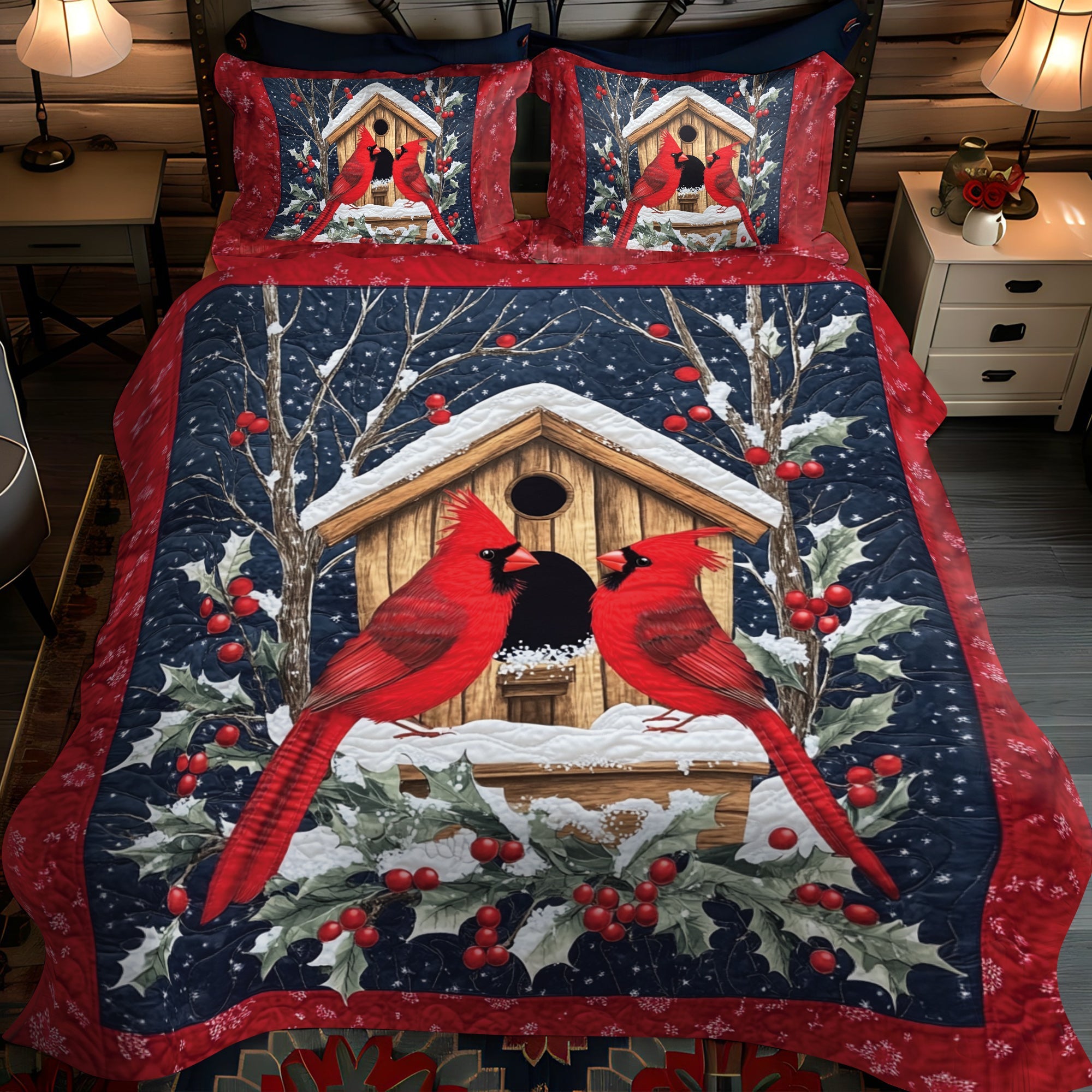 Cozy Cabin Cardinals Quilted Bedding Set NCU0VH037 – Vantique