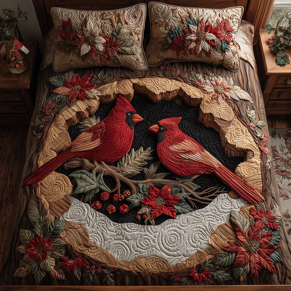 Cozy Cardinal Nest 3-Piece Quilted Bedding Set NCU0TH3335 – Vantique