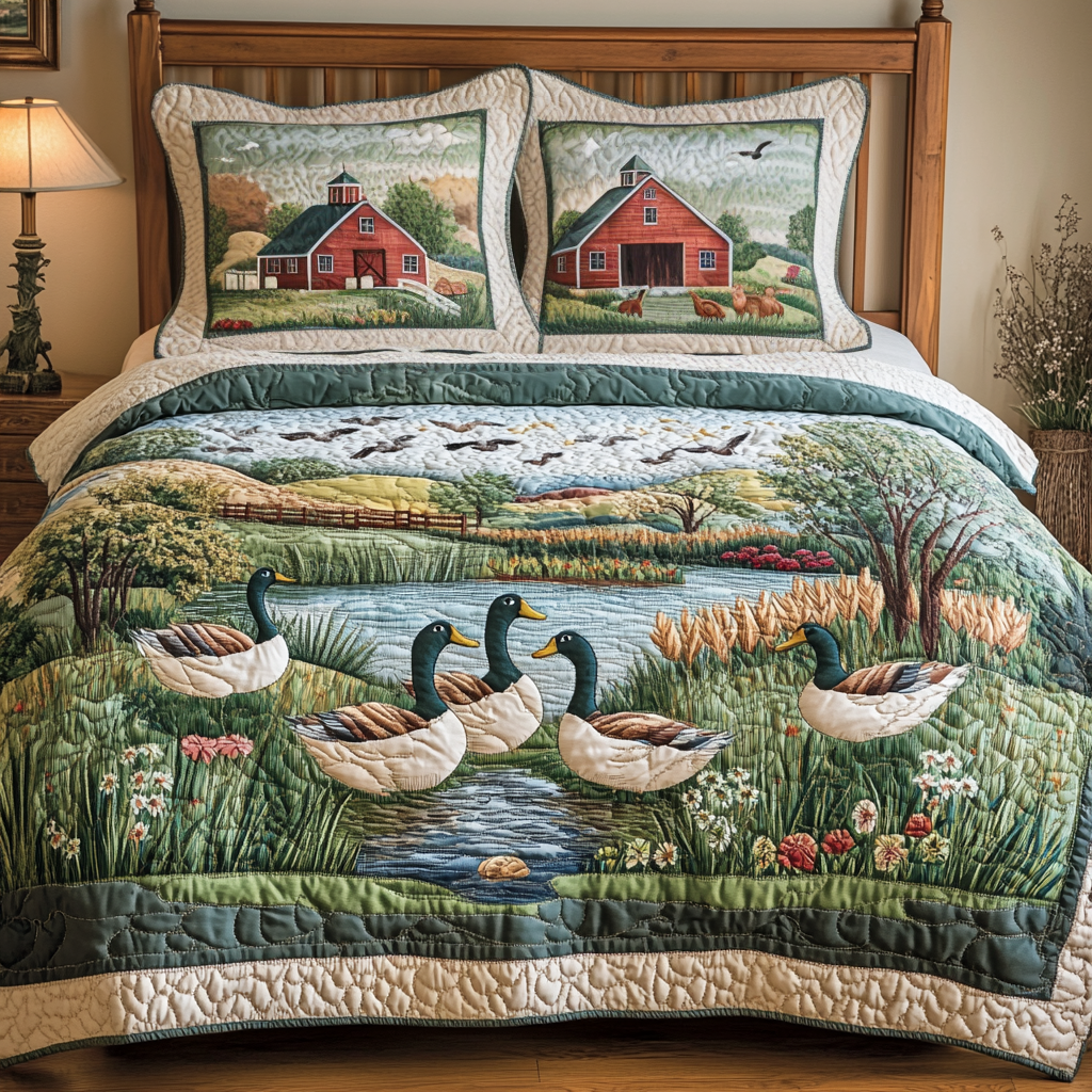 Cozy Ducks 3-Piece Quilted Bedding Set NCU0VH4152 – Vantique