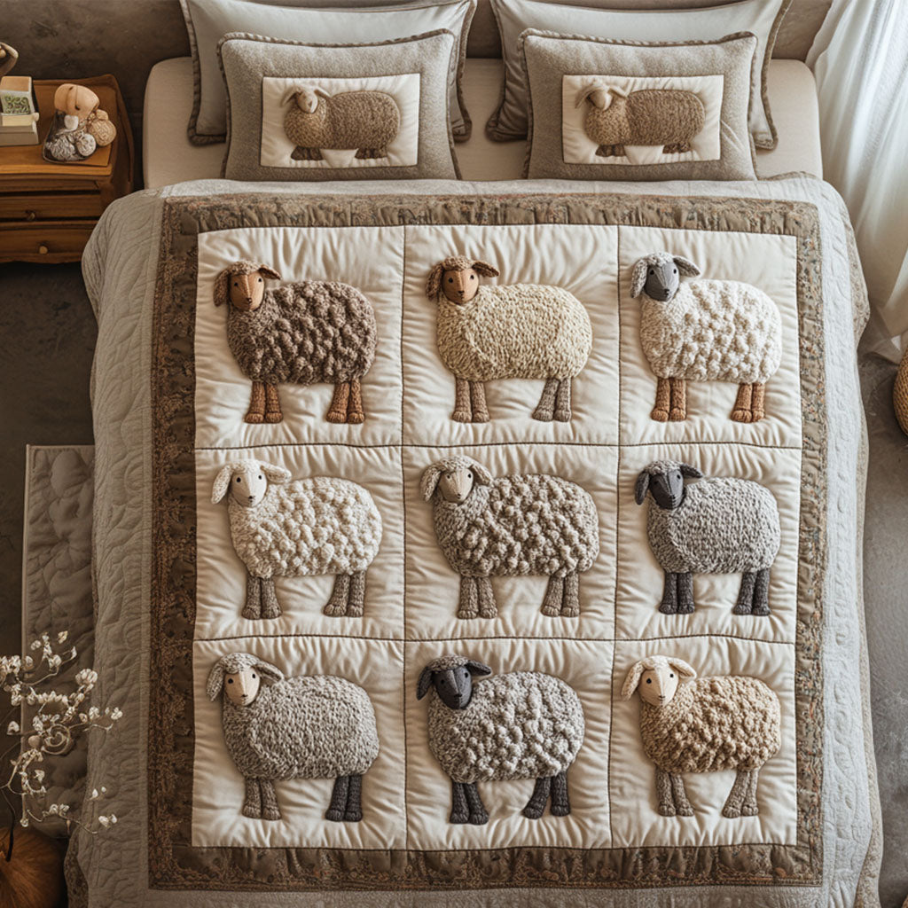 Cozy Farm Flock 3-Piece Quilted Bedding Set NCU0NT4318 – Vantique