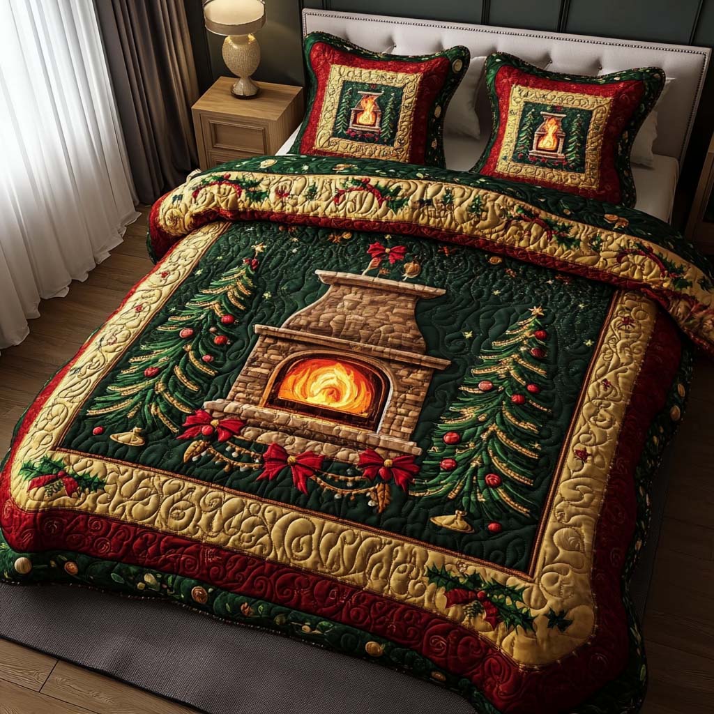 Cozy Fireplace 3-Piece Quilted Bedding Set NCU0NT9903 – Vantique