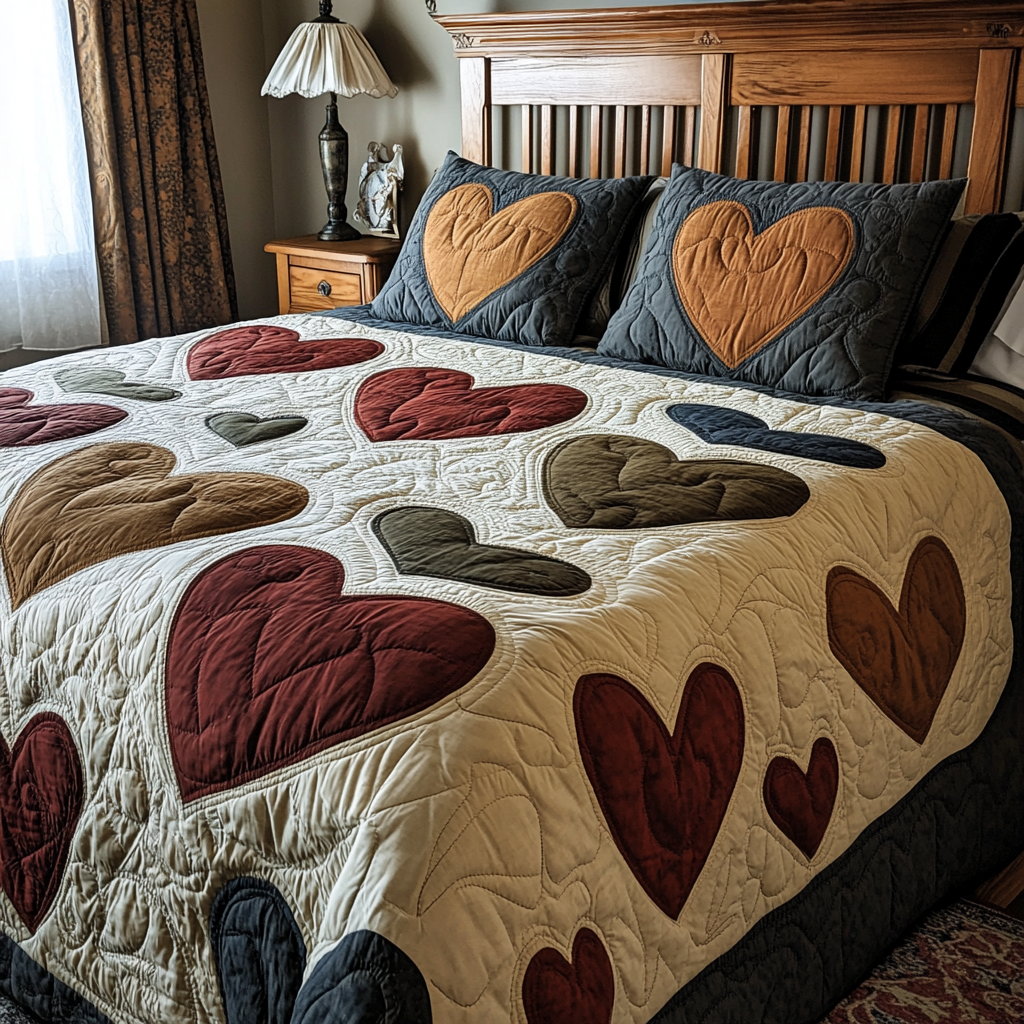 Cuddle Hearts 3-Piece Quilted Bedding Set NCU0TH1930 – Vantique