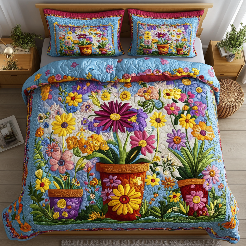 Daisy Comfort 3-Piece Quilted Bedding Set NCU0VH3229 – Vantique