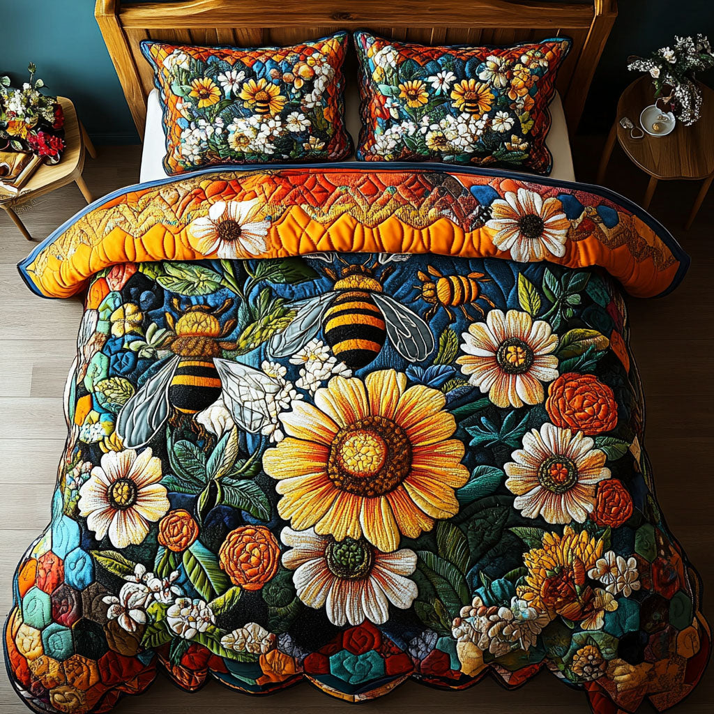 Dancing Bees 3-Piece Quilted Bedding Set NCU0PT3932 – Vantique