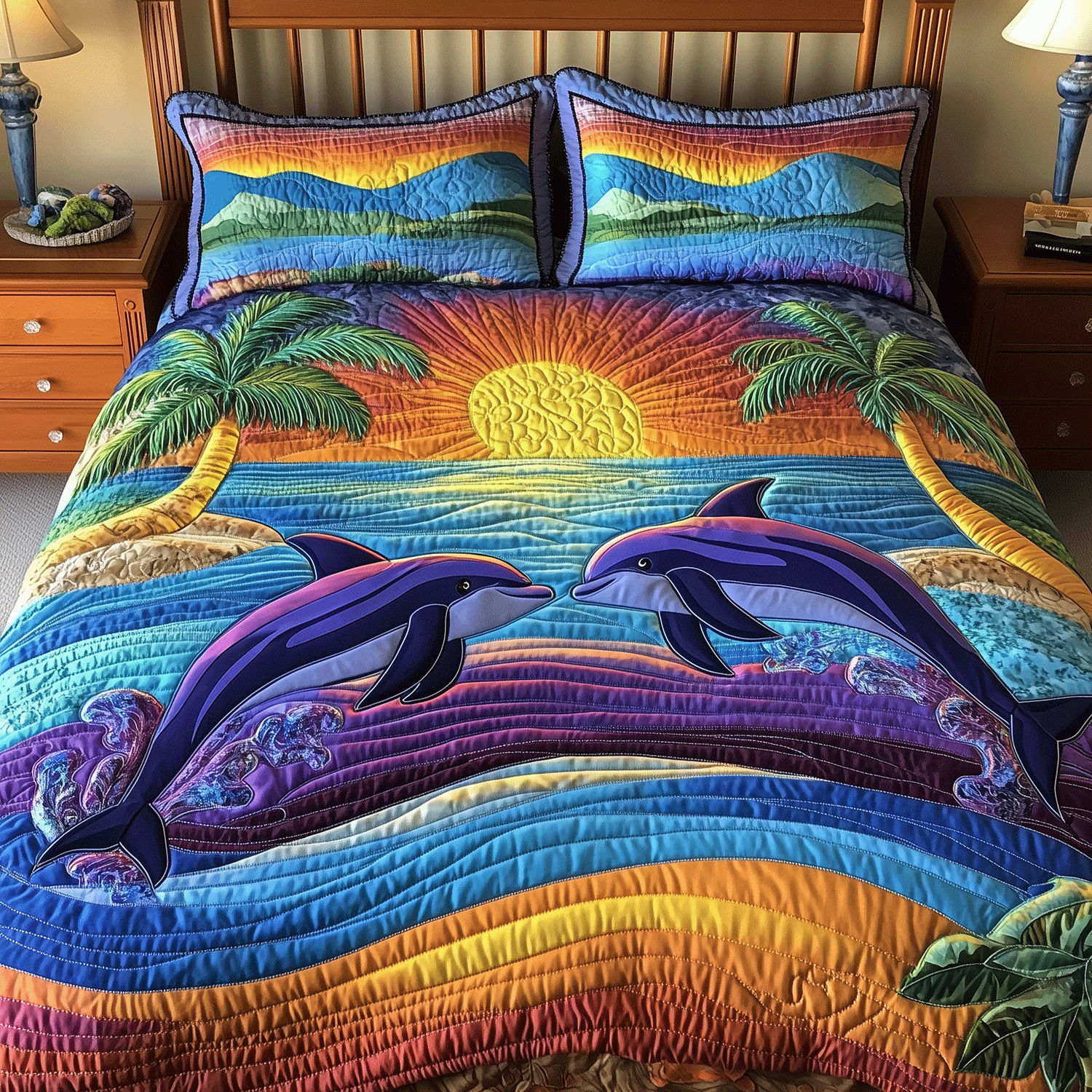 Dancing Dolphin Quilted Bedding Set NCU0TH2713 – Vantique