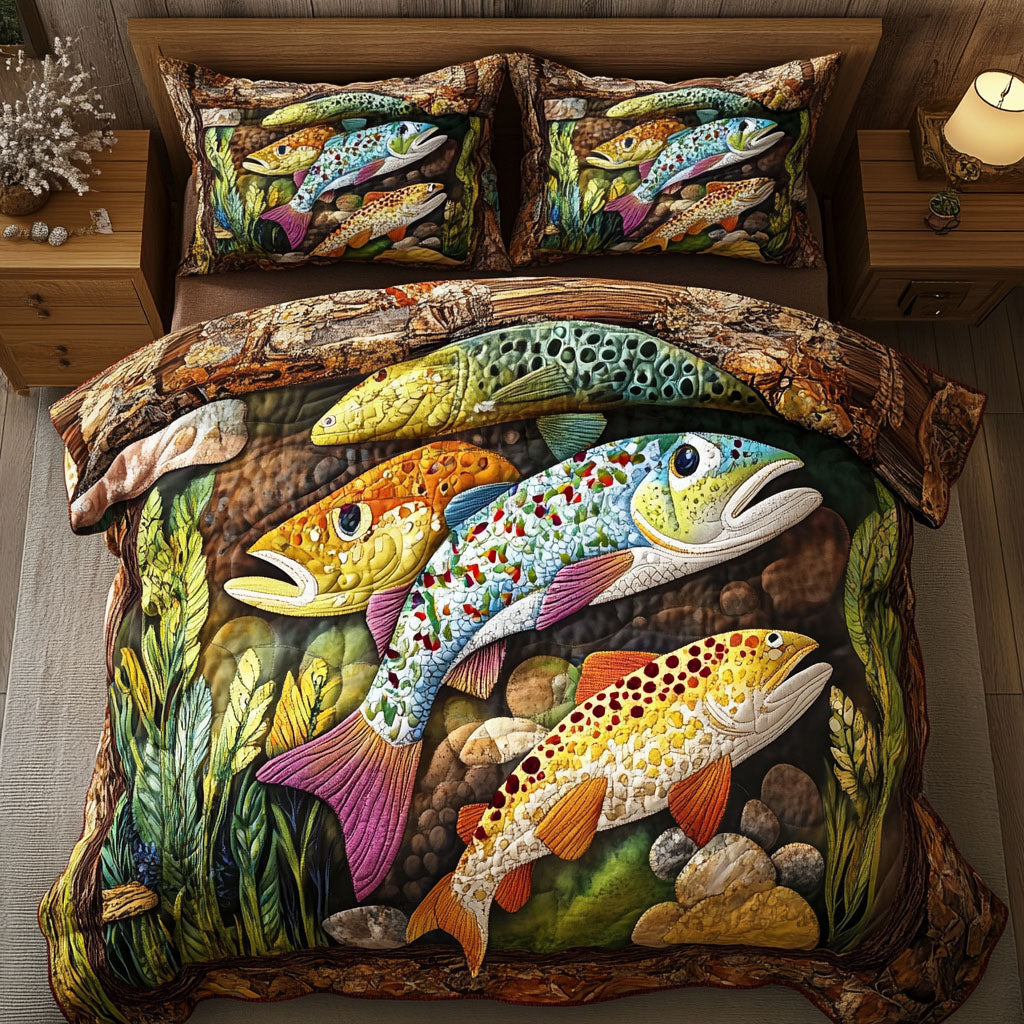Dancing Trout 3-Piece Quilted Bedding Set NCU0PT3259 – Vantique