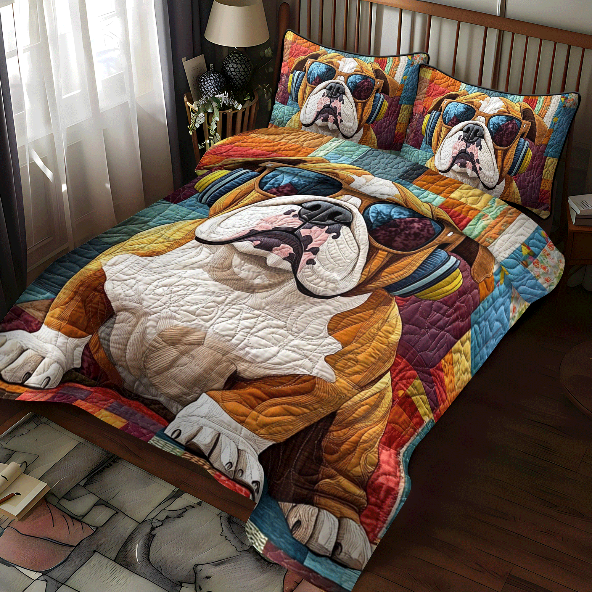 Dapper Bulldog 3-Piece Quilted Bedding Set NCU0DV1679 – Vantique
