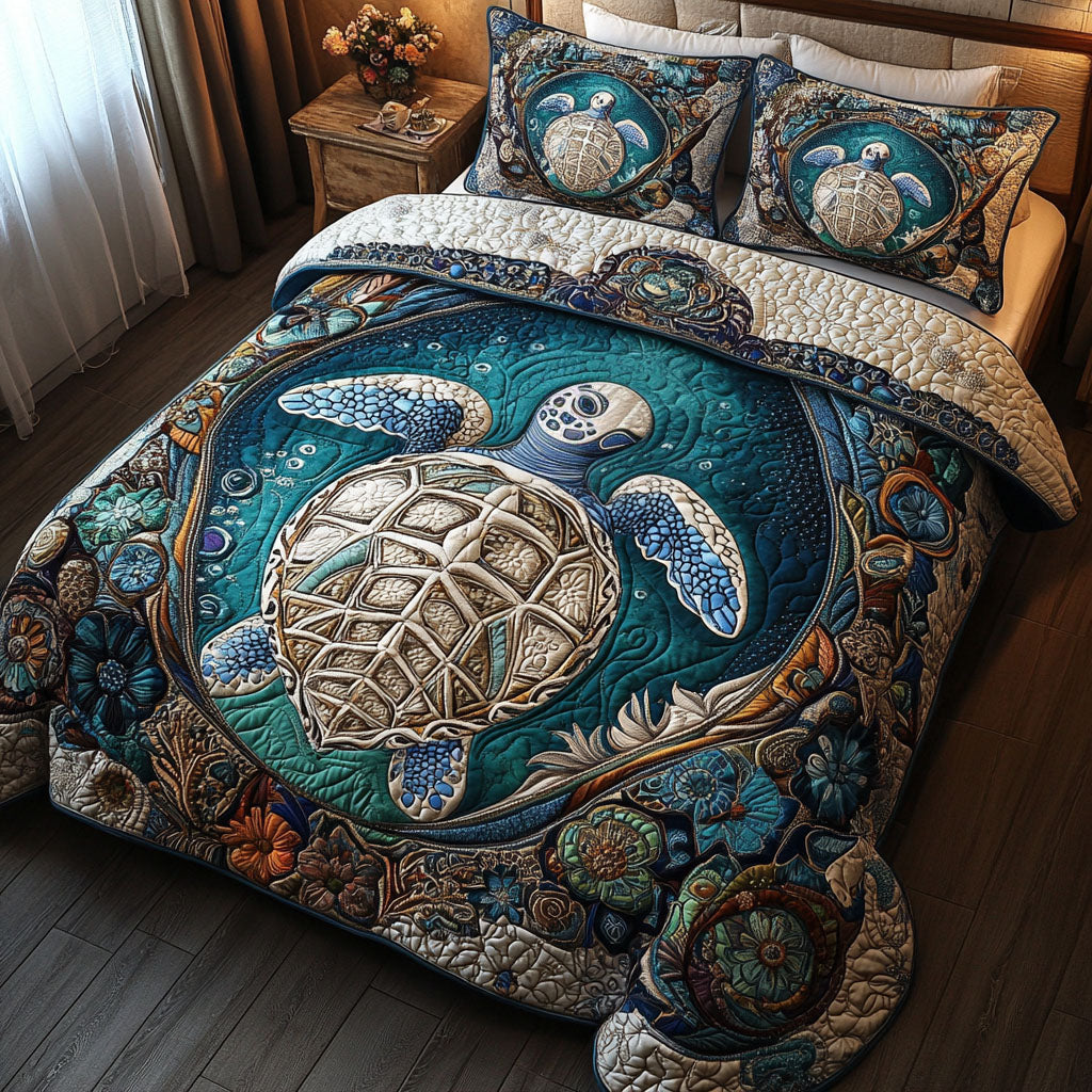 Deep Blue Escape 3-Piece Quilted Bedding Set NCU0PT5130 – Vantique