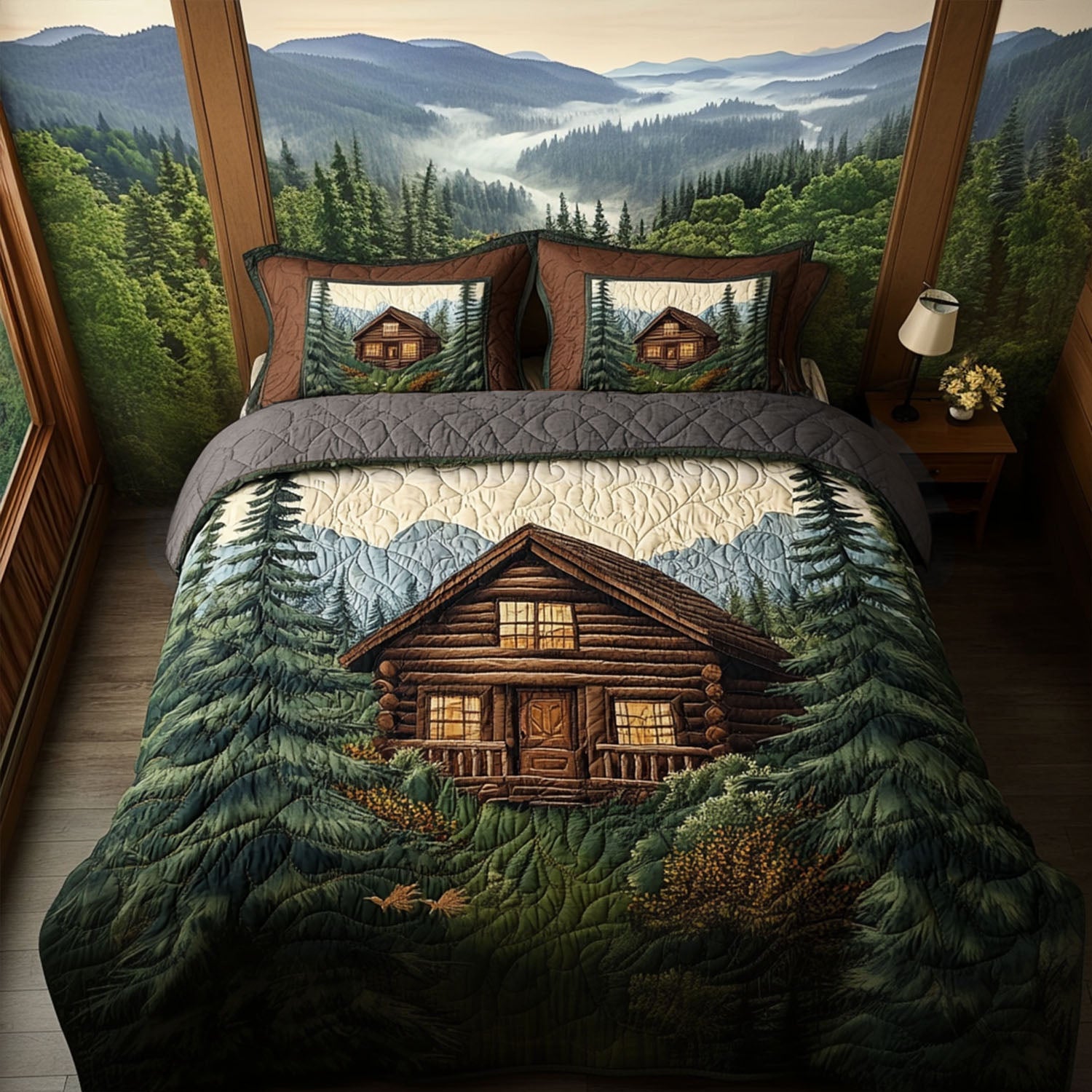 Deep Forest Lodge 3-Piece Quilted Bedding Set NCU0PT6751 – Vantique