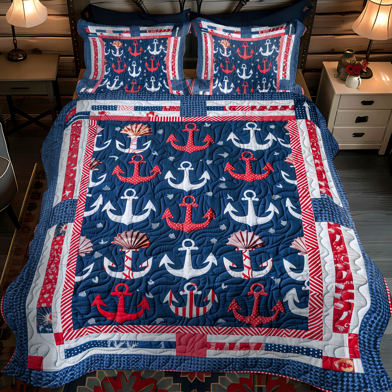 Deep Sea Anchors 3-Piece Quilted Bedding Set NCU0TH1220 – Vantique
