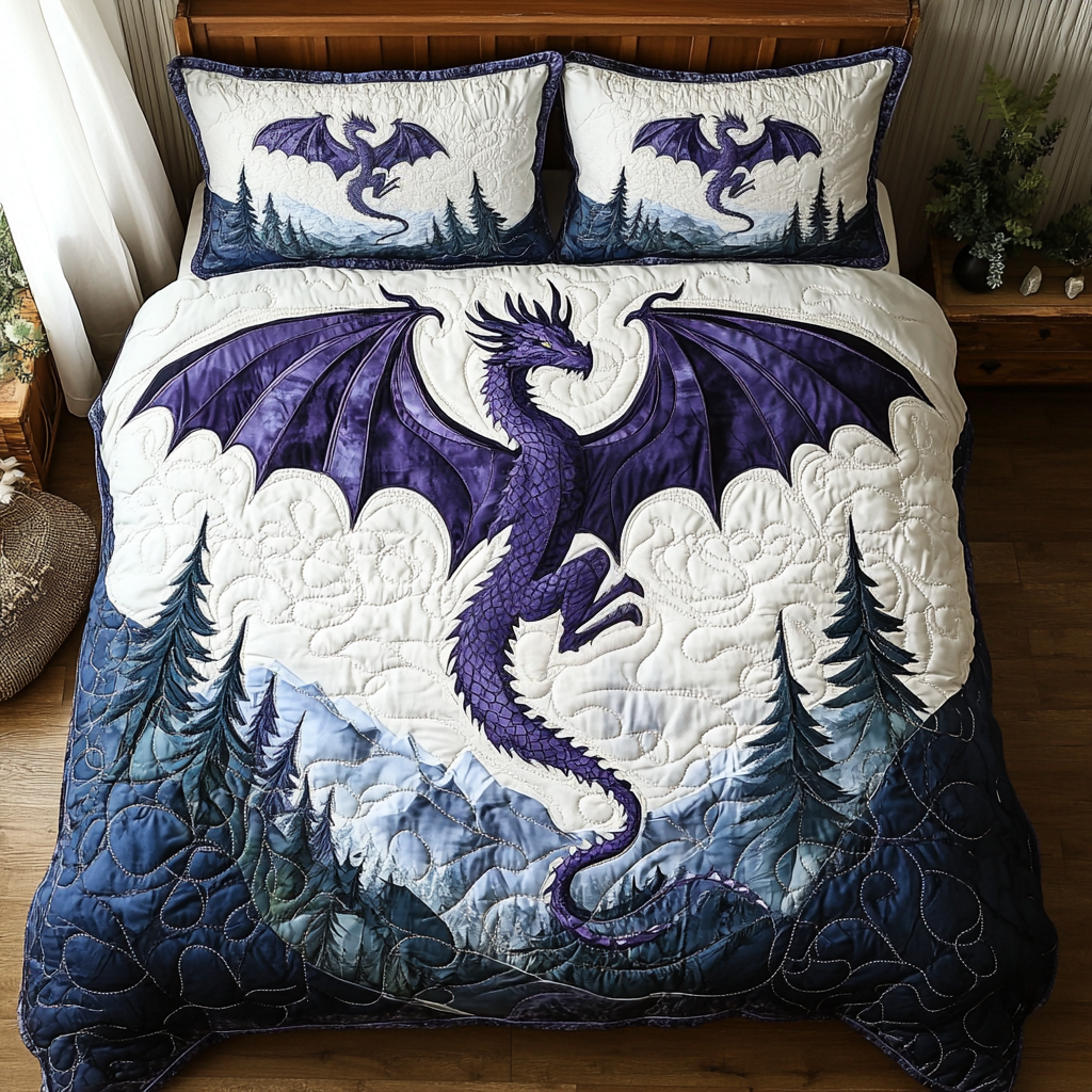 Dragon Winter Charm 3-Piece Quilted Bedding Set NCU0DV6072 – Vantique