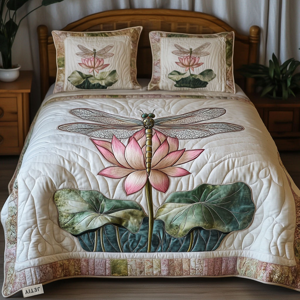 Dragonfly Bloom 3-Piece Quilted Bedding Set NCU0NT3114 – Vantique