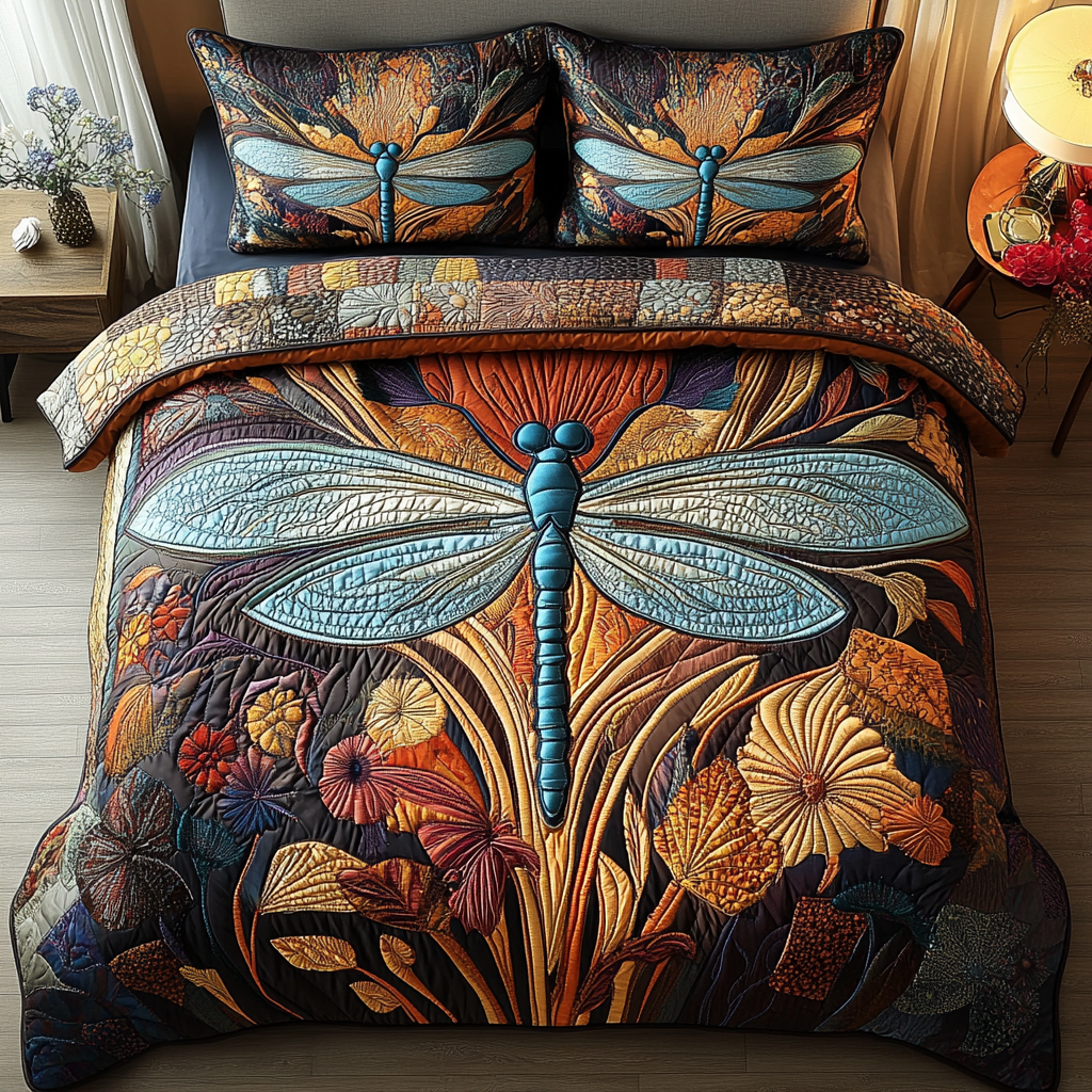 Dragonfly Delight 3-Piece Quilted Bedding Set NCU0DV4641 – Vantique