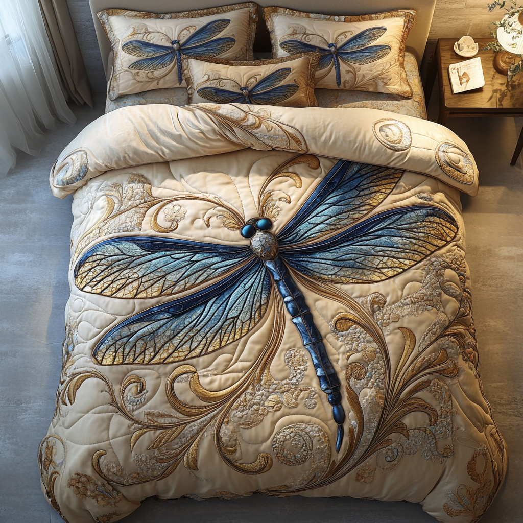 Dragonfly Flight 3-Piece Quilted Bedding Set NCU0DK7378 – Vantique