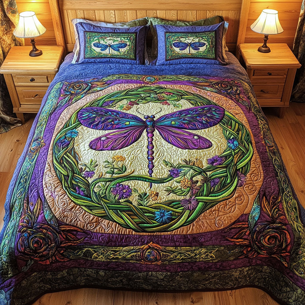 Dragonfly Knotwork 3-Piece Quilted Bedding Set NCU0PT3212 – Vantique