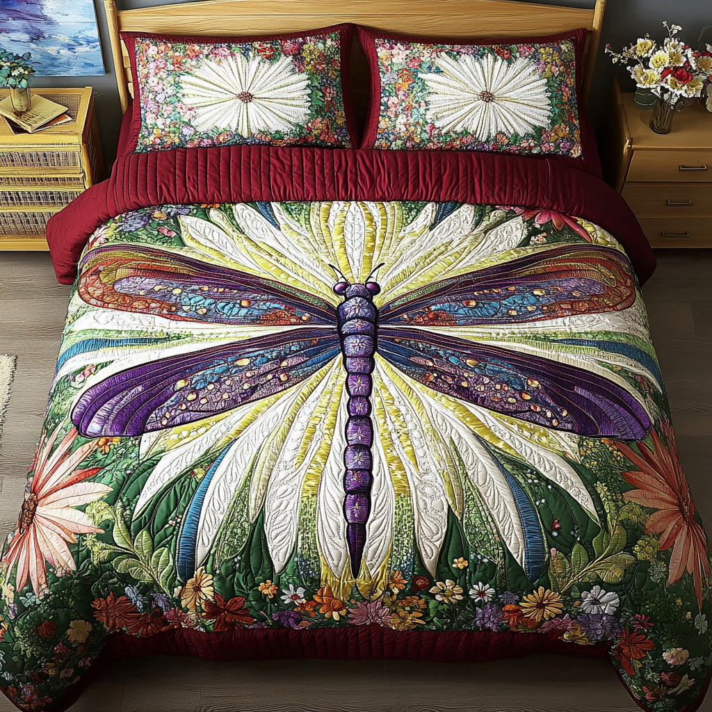 Dragonfly Symphony 3-Piece Quilted Bedding Set NCU0DV2822 – Vantique