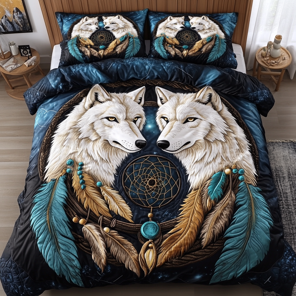 Dreamcatcher Wolves 3-Piece Quilted Bedding Set NCU0DK3275 – Vantique
