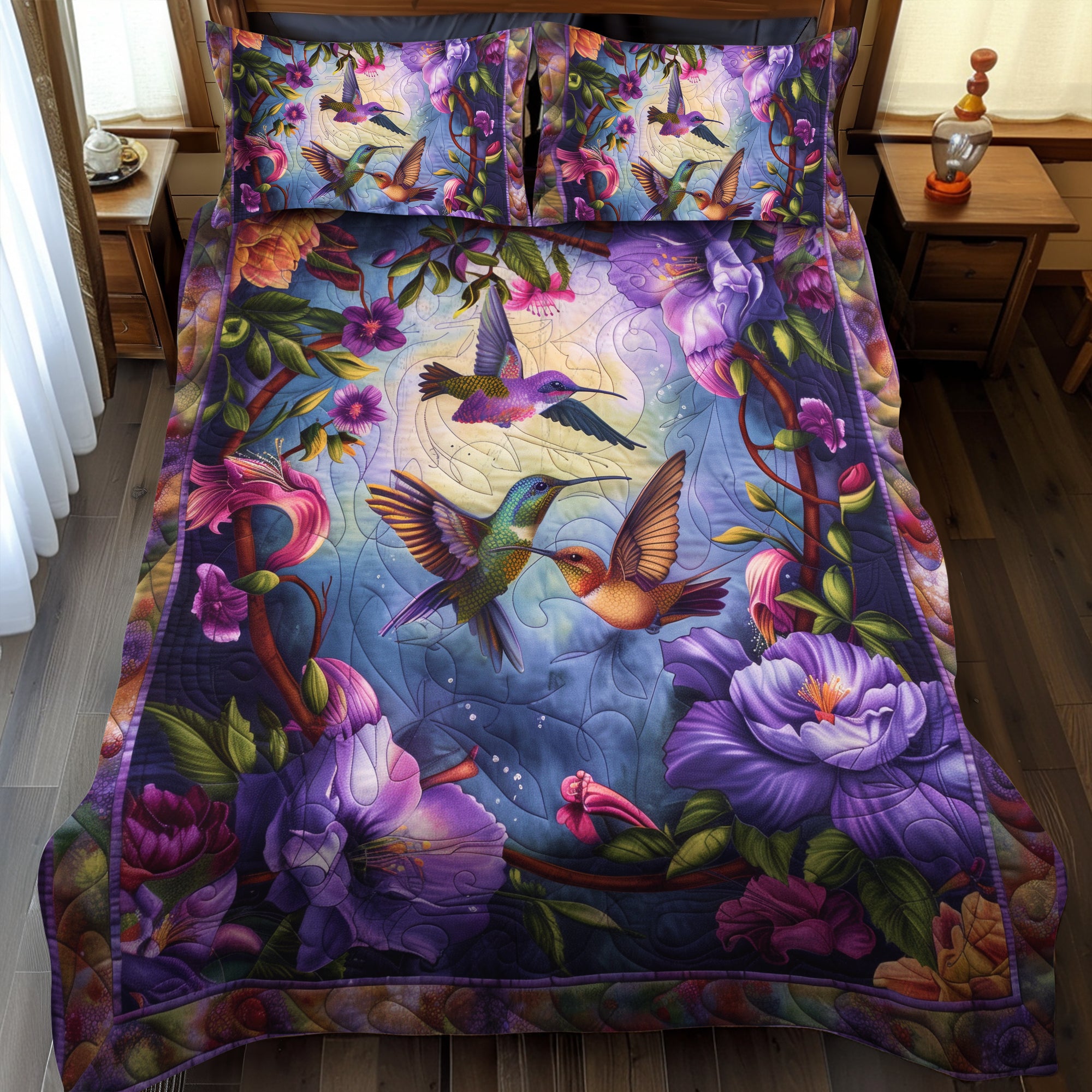 Dreamy Hummingbirds 3-Piece Quilted Bedding Set NCU0TH916 – Vantique
