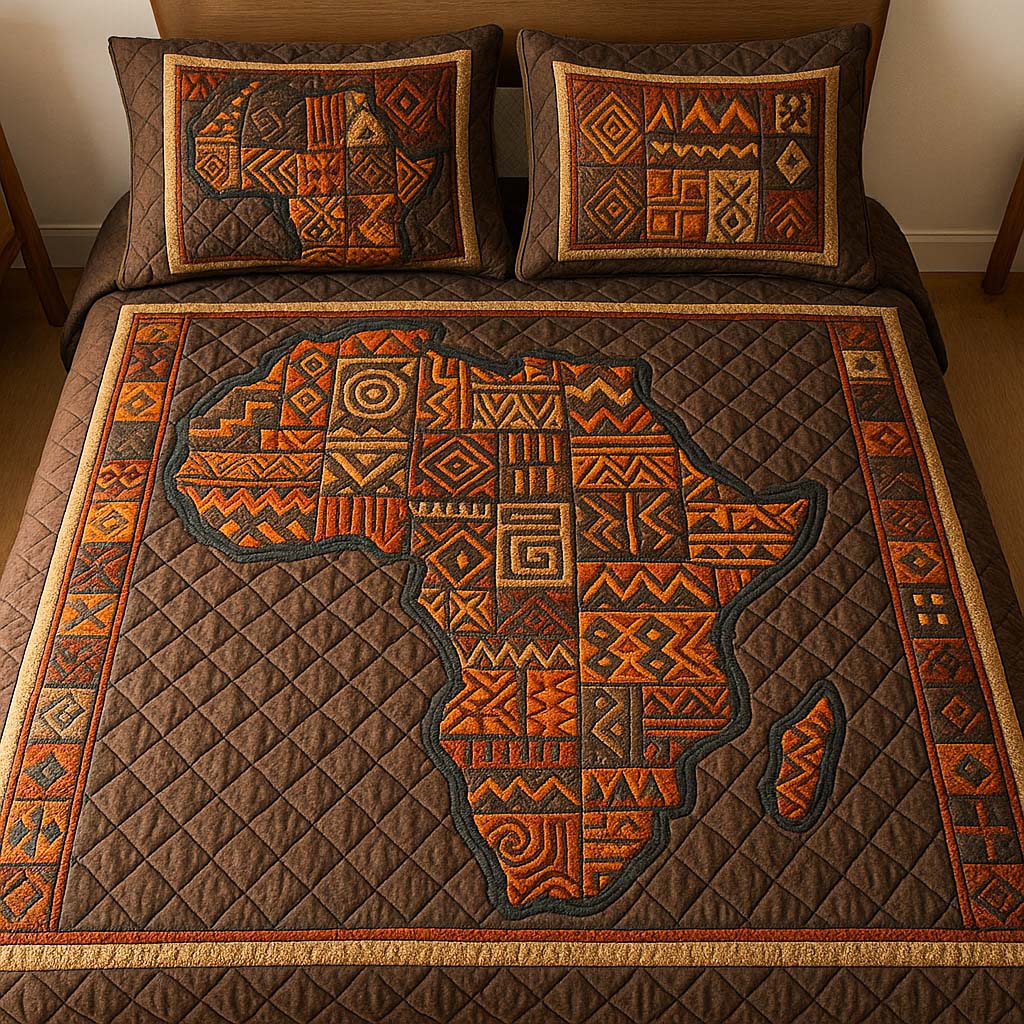 Earth Tone Africa 3-Piece Quilted Bedding Set NCU0NT7528 – Vantique