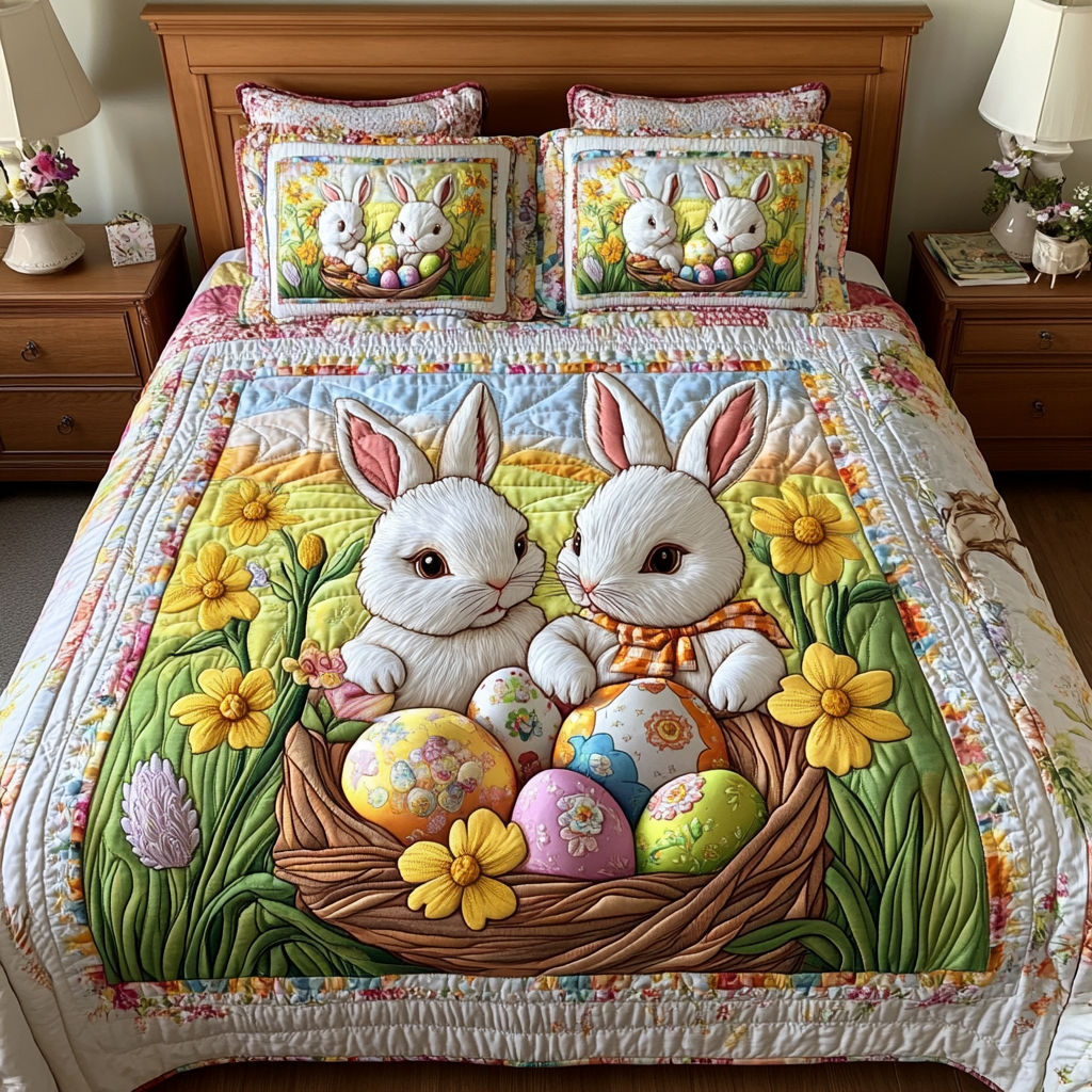 Easter Bunny Basket 3-Piece Quilted Bedding Set NCU0NT3303 – Vantique