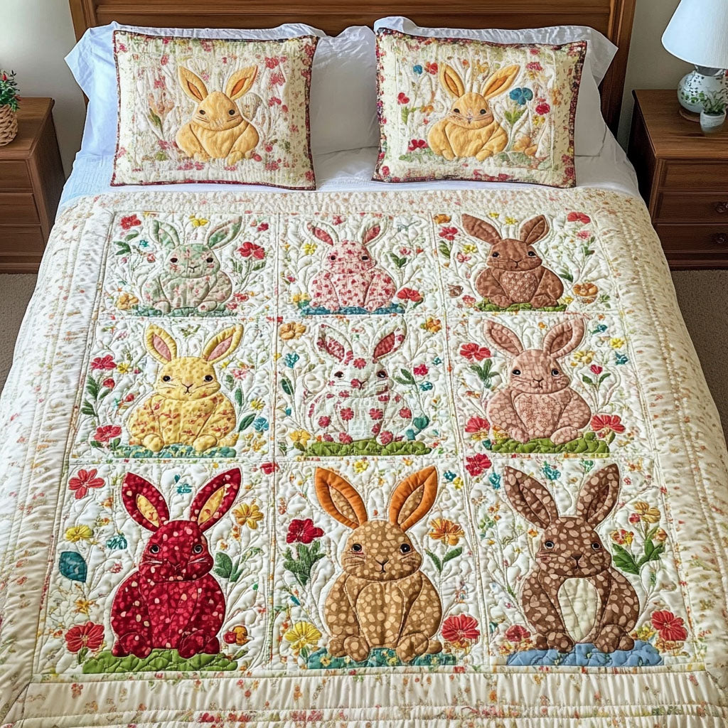 Easter Bunny Meadow 3-Piece Quilted Bedding Set NCU0NT3424 – Vantique