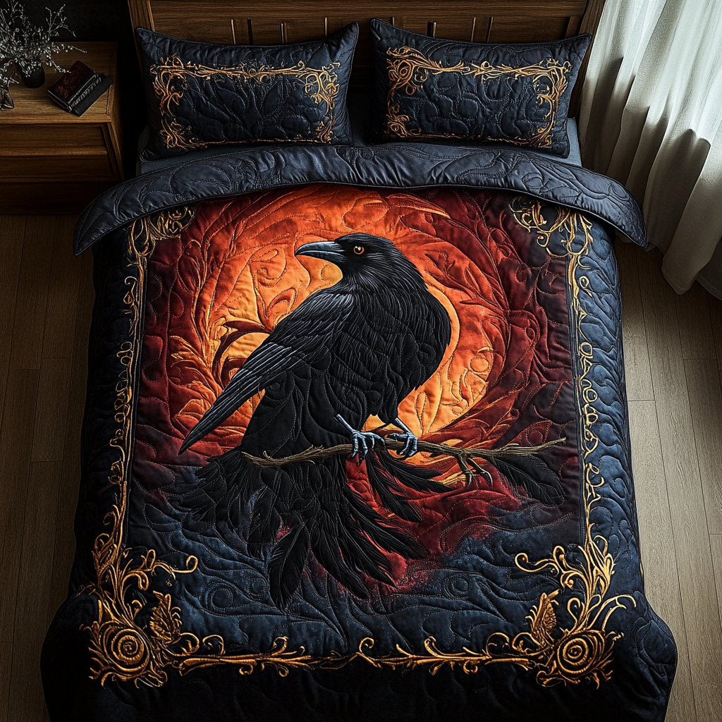 Ebon Crow 3-Piece Quilted Bedding Set NCU0DV2842 – Vantique