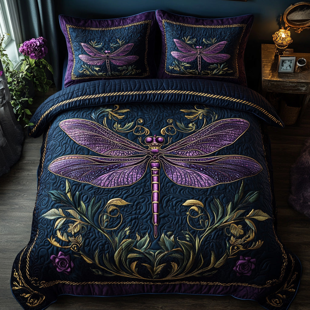Elegant Dragonfly 3-Piece Quilted Bedding Set NCU0DV6534 – Vantique