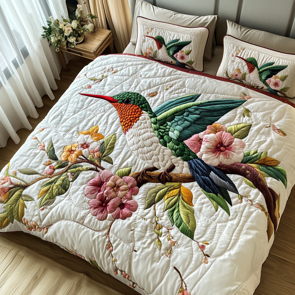 Elegant Hummingbird 3-Piece Quilted Bedding Set NCU0VH4604 – Vantique