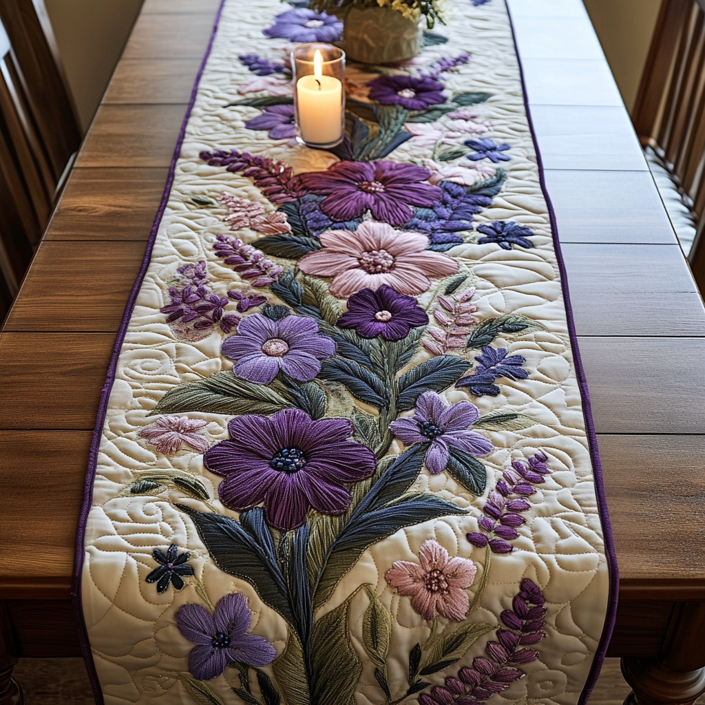 Elegant Lavender Quilted Table Runner NCU0VH4650 – Vantique