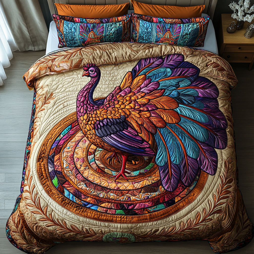Elegant Turkeys 3-Piece Quilted Bedding Set NCU0DK7861 – Vantique