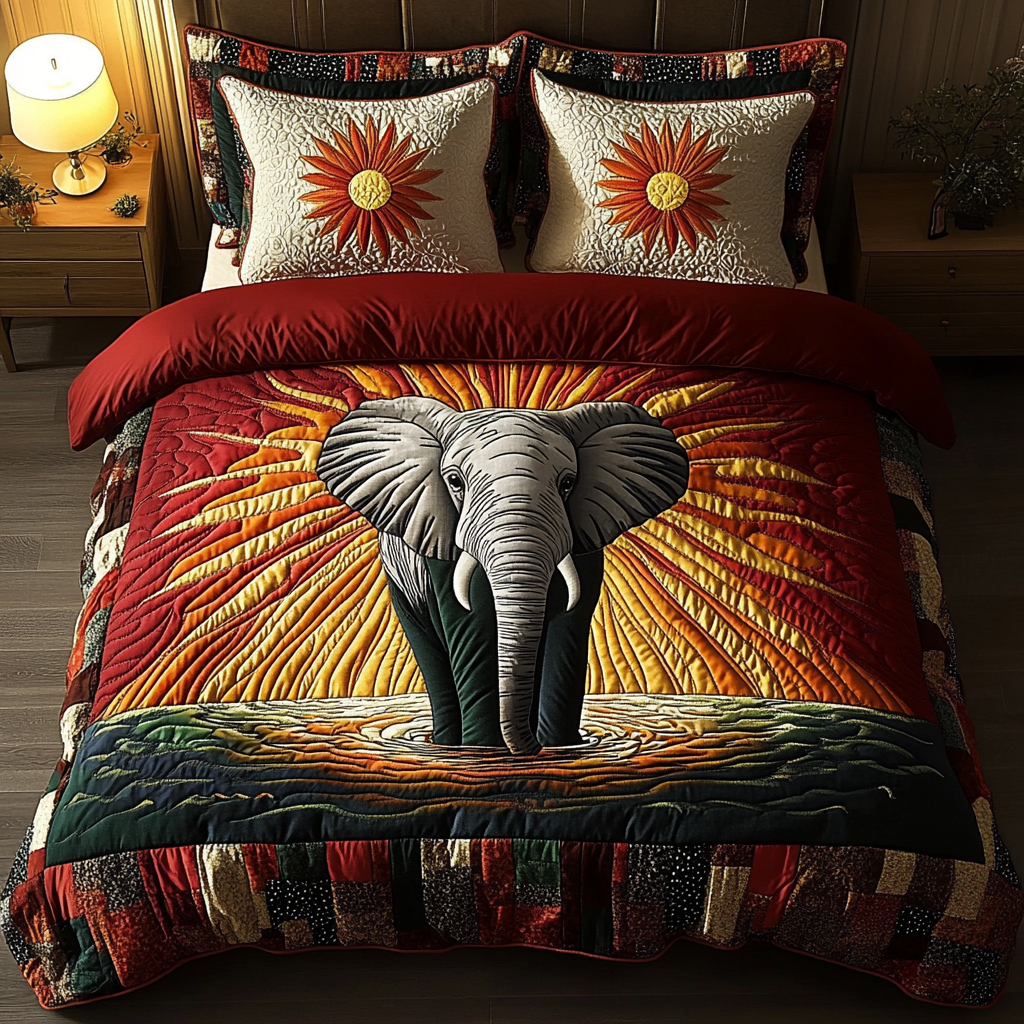 Elephant Horizon 3-Piece Quilted Bedding Set NCU0DK4201 – Vantique