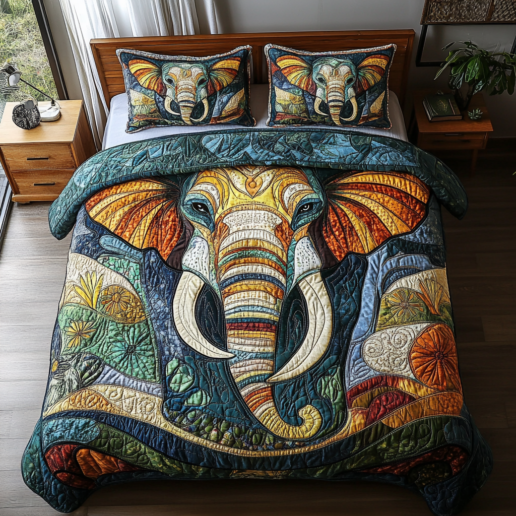 Elephant Odyssey 3-Piece Quilted Bedding Set NCU0DV3540 – Vantique