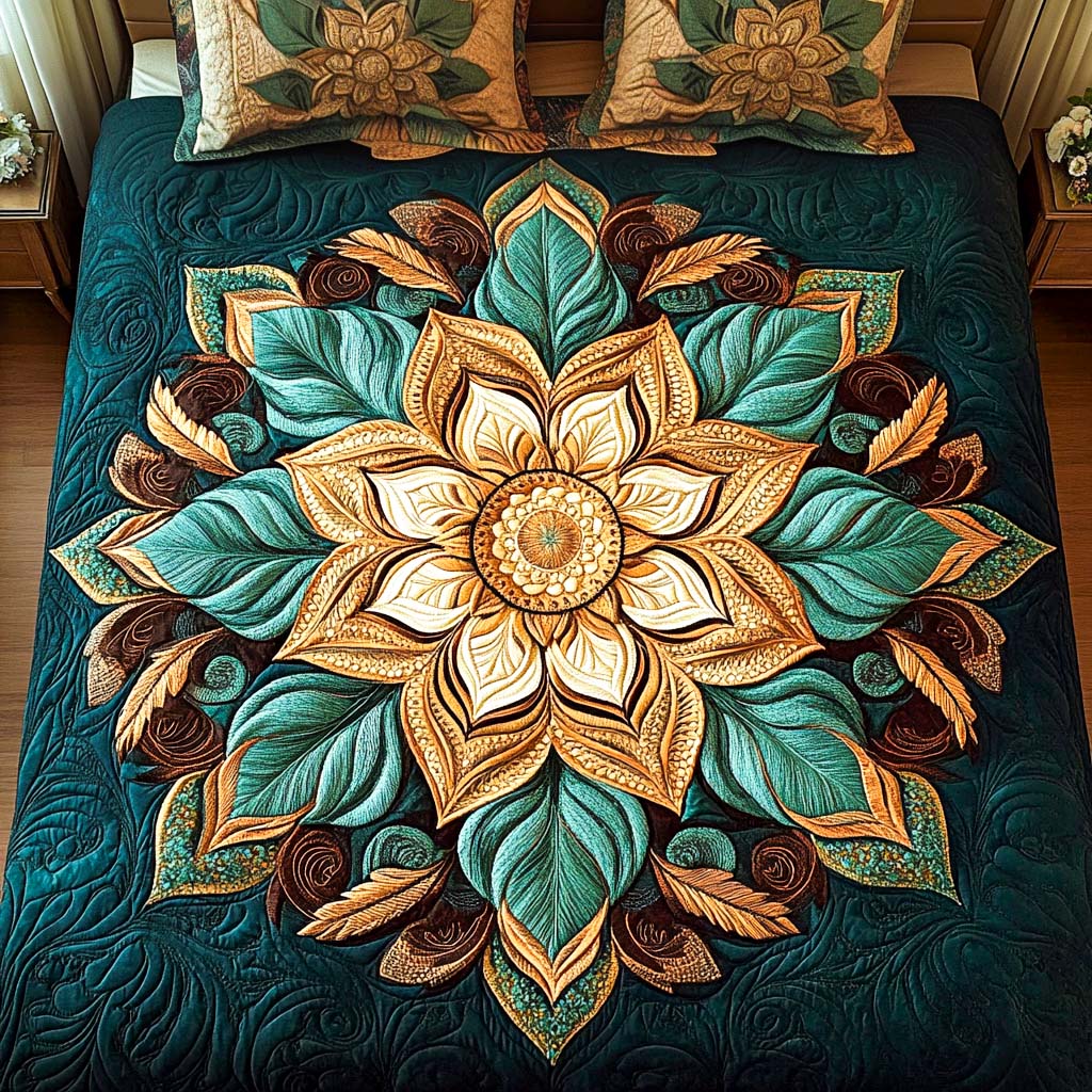 Emerald Harmony 3-Piece Quilted Bedding Set NCU0NT2443 – Vantique