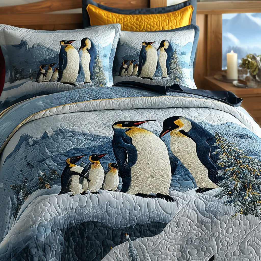 Emperor Penguine Family 3-Piece Quilted Bedding Set NCU0DV7552 – Vantique
