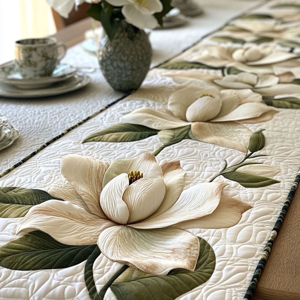 Ethereal Magnolia Glow Quilted Table Runner NCU0PT3850 – Vantique