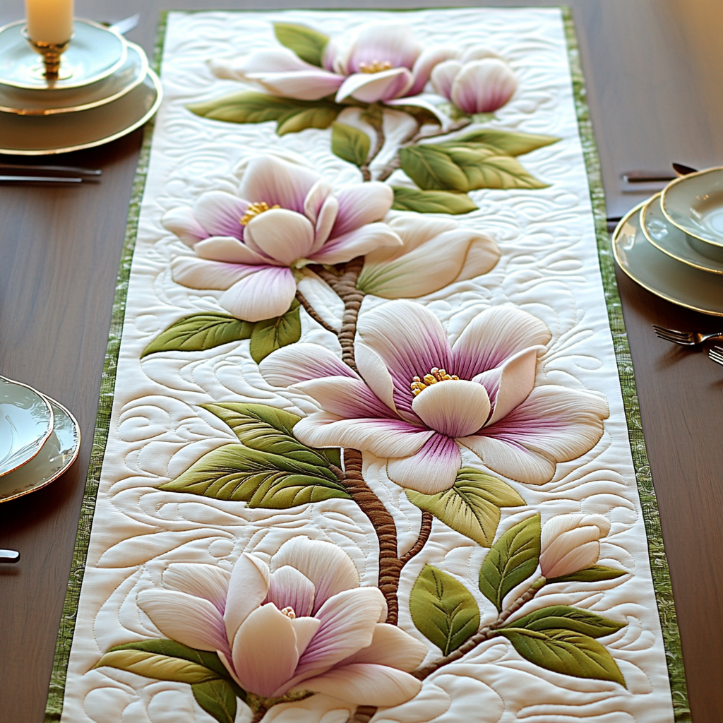 Ethereal Magnolia Quilted Table Runner NCU0DV3638 – Vantique