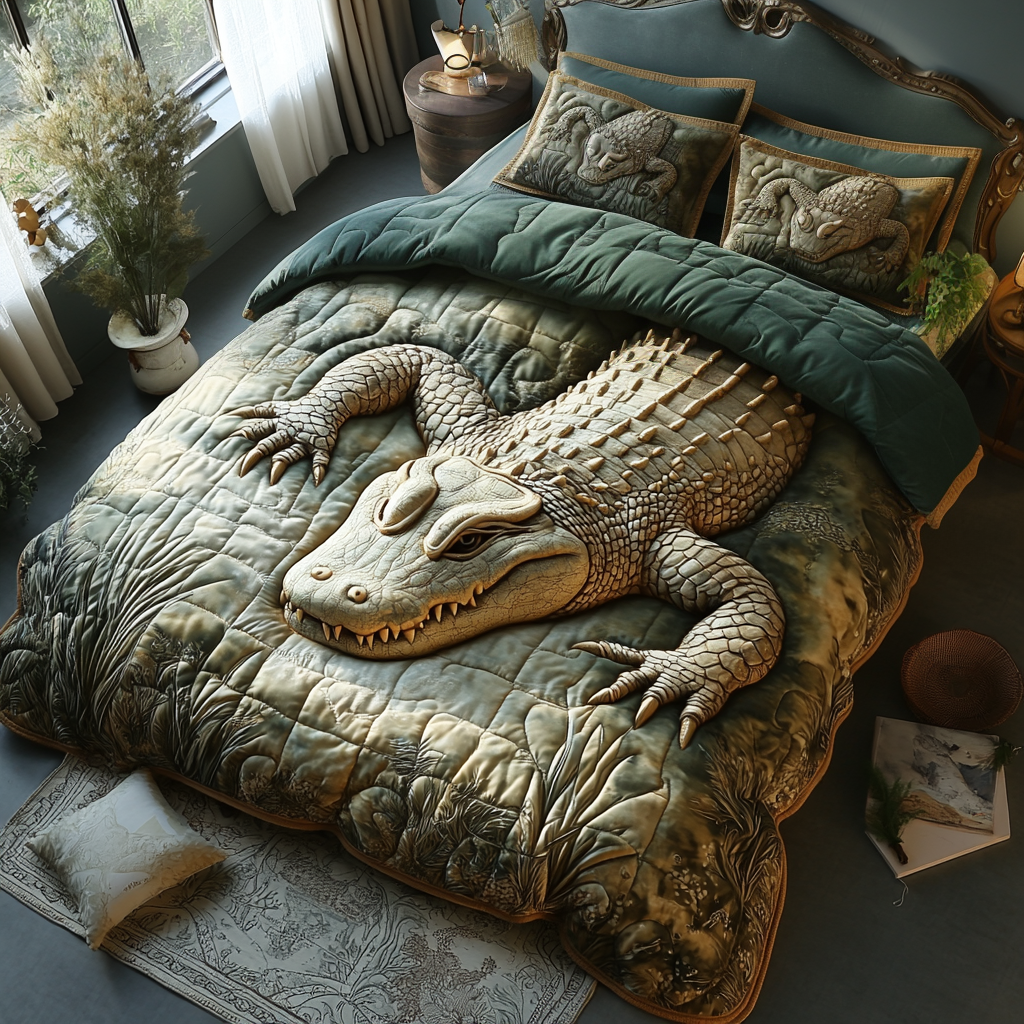 Everglades Alligator 3-Piece Quilted Bedding Set NCU0DV5366 – Vantique