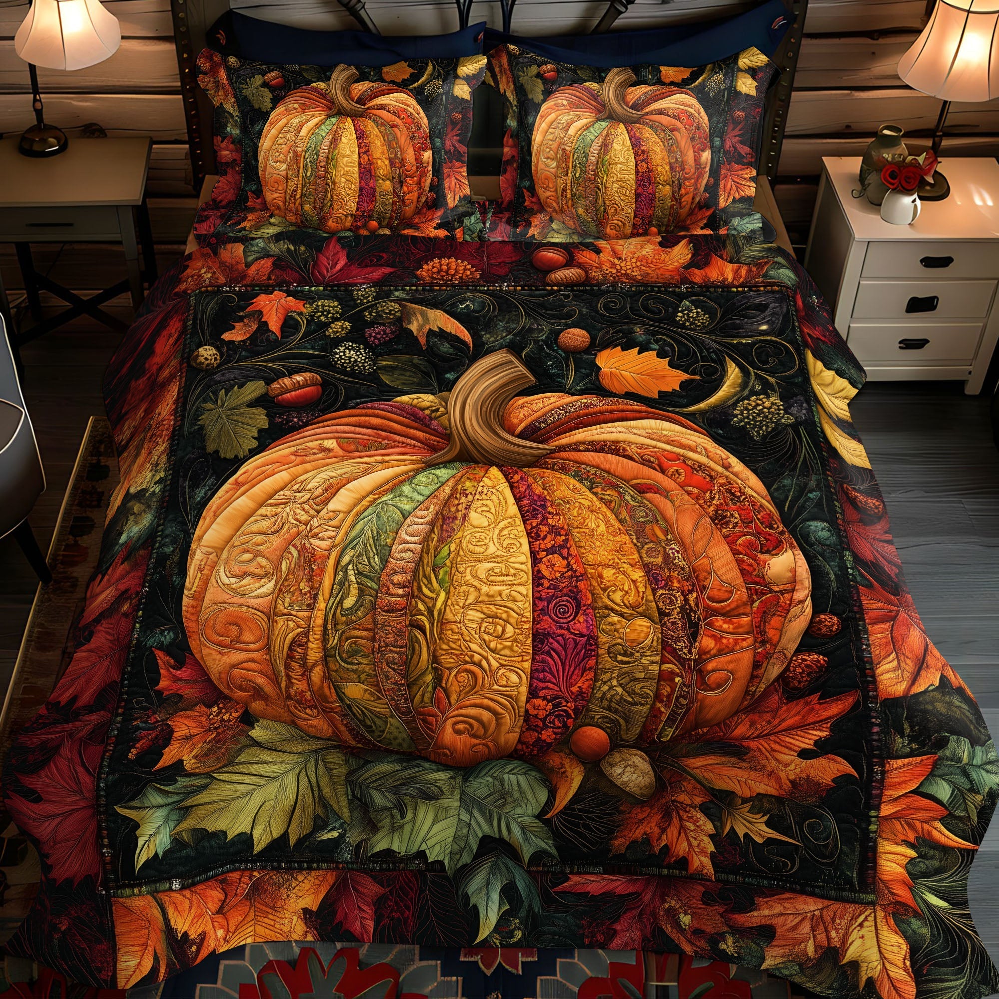 Fall Pumpkin Magic 3-Piece Quilted Bedding Set NCU0PT7818 – Vantique