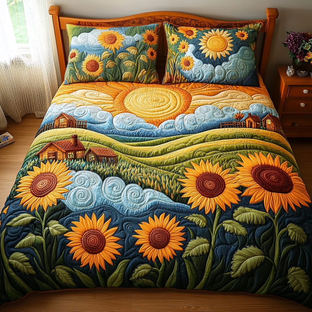 Farmhouse Sun 3-Piece Quilted Bedding Set NCU0VL2635 – Vantique