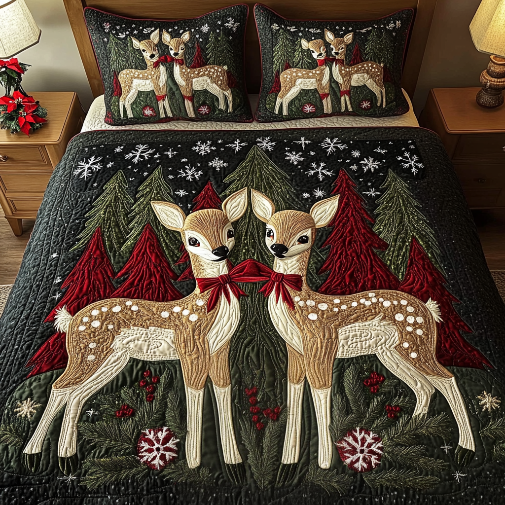 Fawn Forest 3-Piece Quilted Bedding Set NCU0VH539 – Vantique