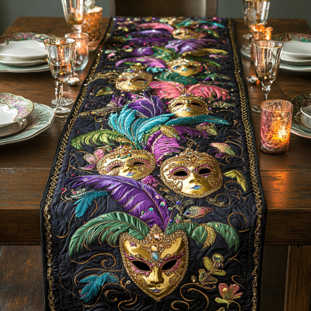 Feather Flourish Quilted Table Runner NCU0VH2398 – Vantique