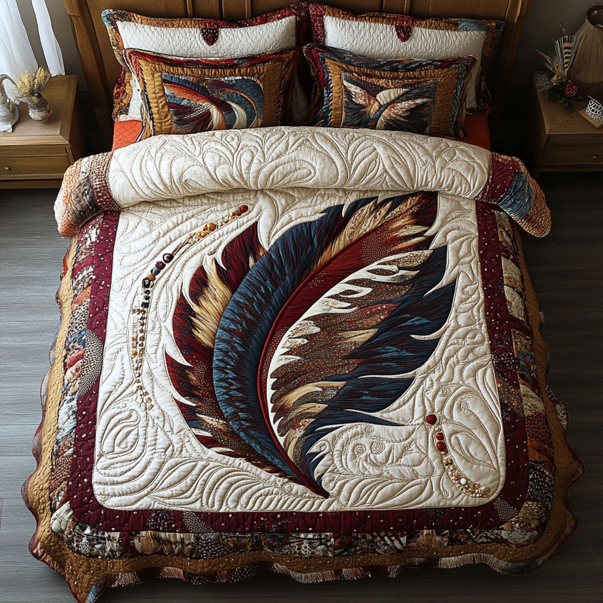 Feather Shield 3-Piece Quilted Bedding Set NCU0PT7382 – Vantique