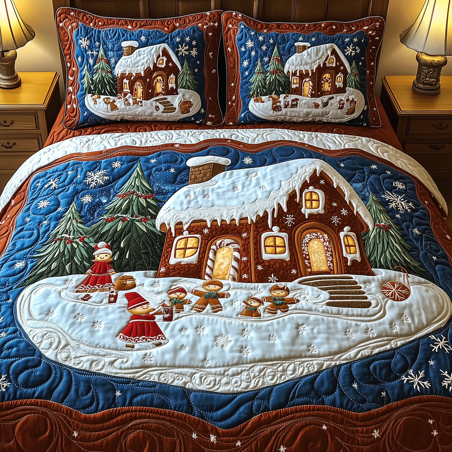 Festive Gingerbread Retreat 3-Piece Quilted Bedding Set NCU0TH2219 ...