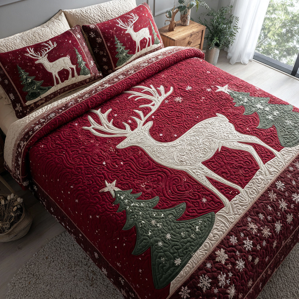 Festive Reindeer 3-Piece Quilted Bedding Set NCU0HH341 – Vantique