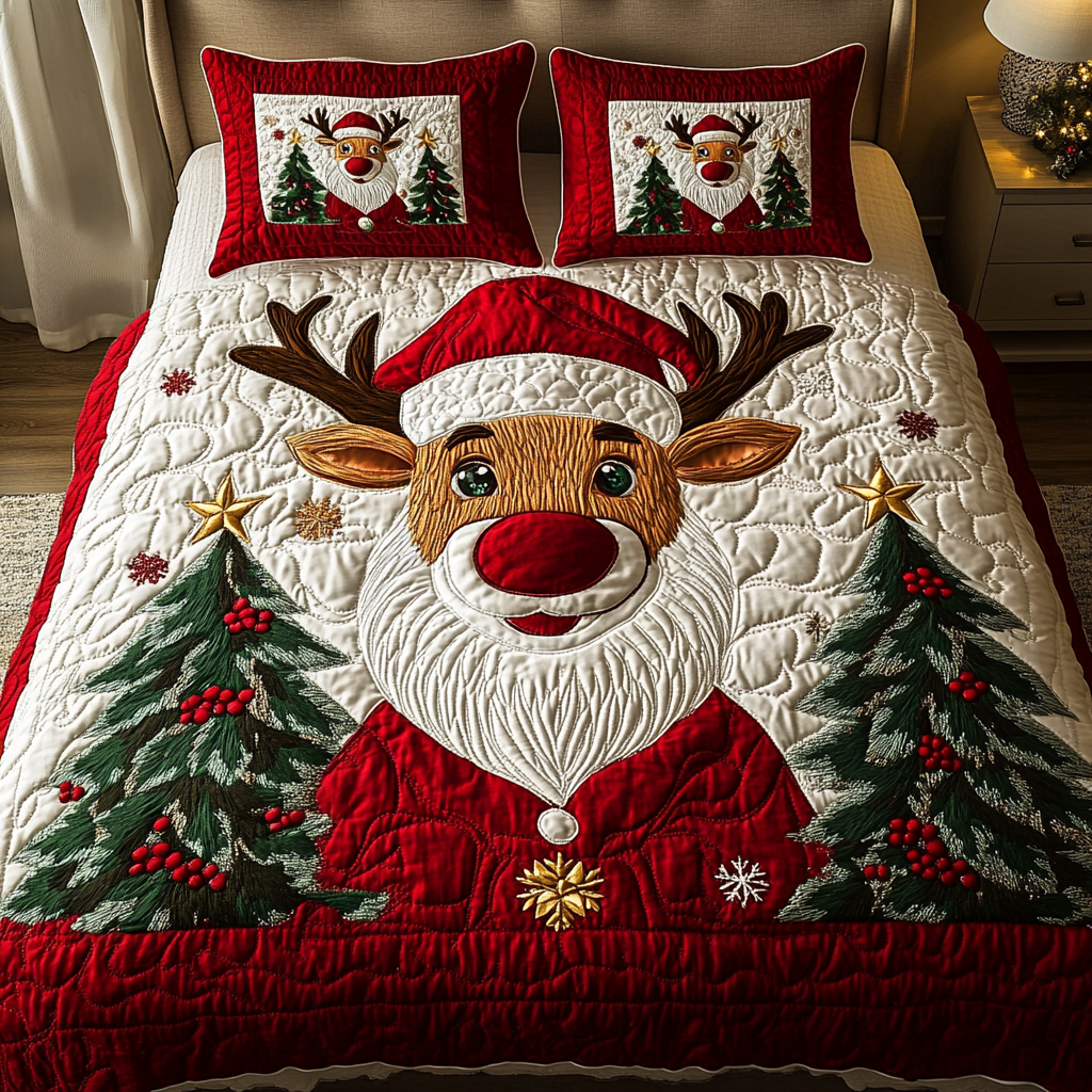 Festive Reindeer 3-Piece Quilted Bedding Set NCU0VH919 – Vantique