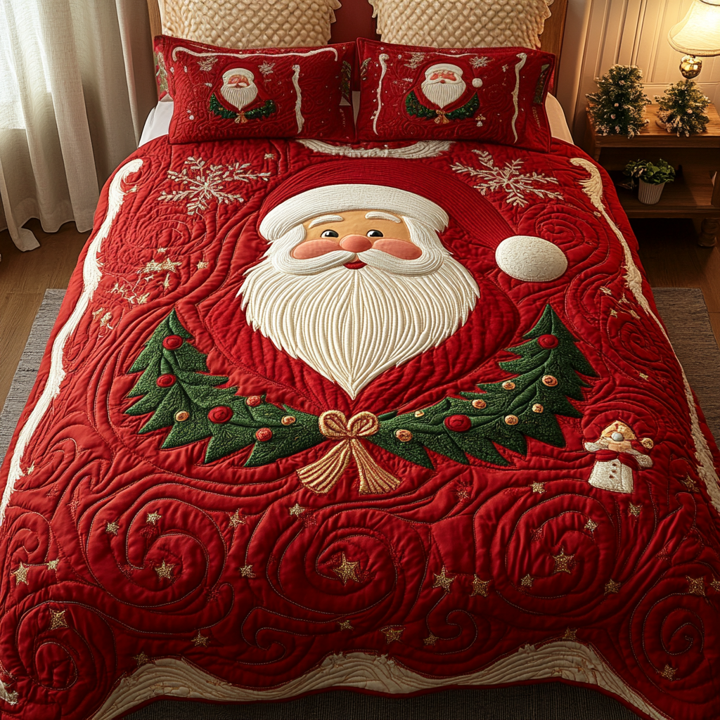 Festive Santa Joy 3-Piece Quilted Bedding Set NCU0DK2166 – Vantique