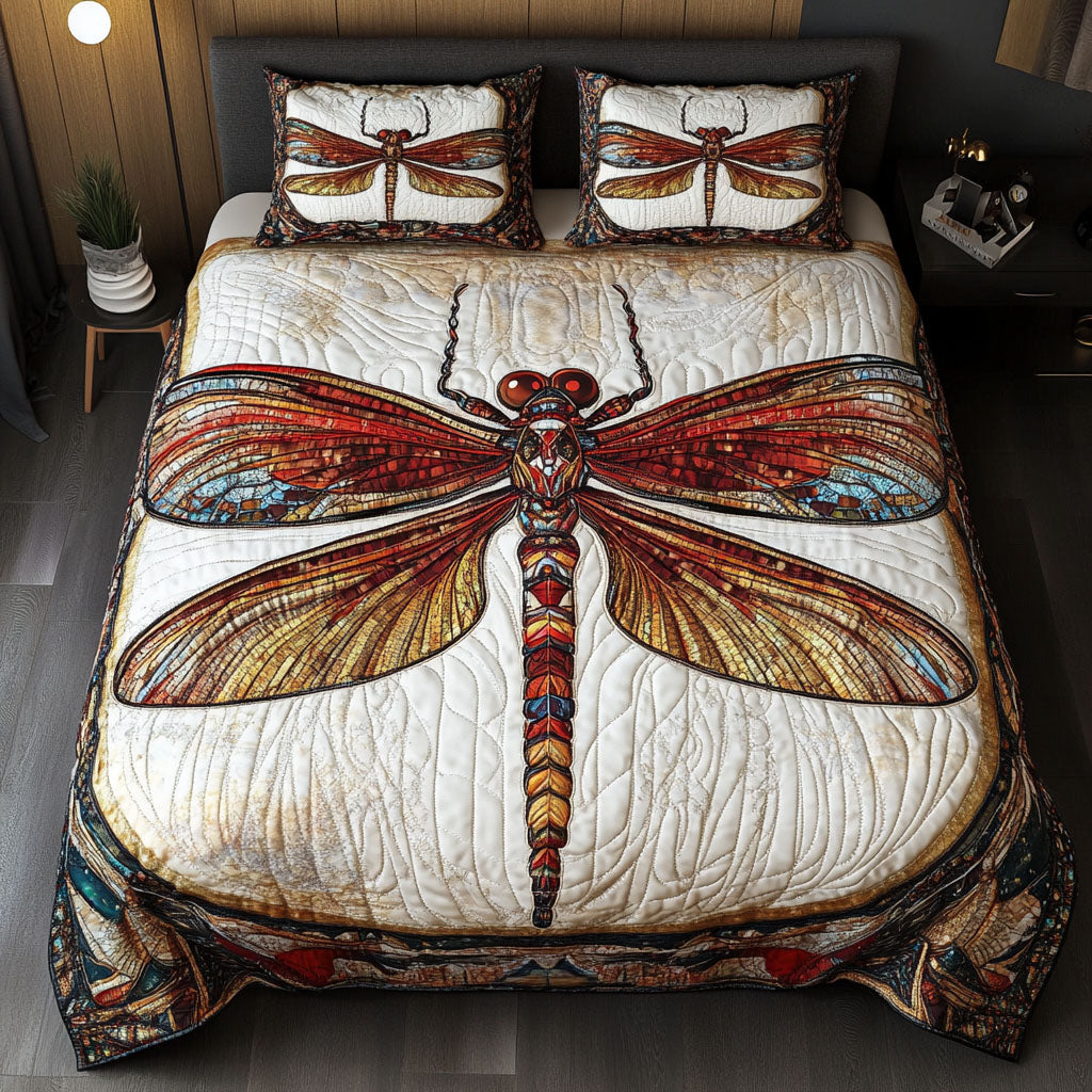 Fiery Mosaic Dragonfly 3-Piece Quilted Bedding Set NCU0NT3745 – Vantique