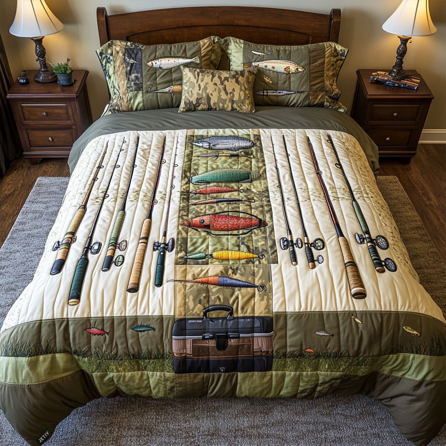 Fishing 3-Piece Quilted Bedding Set NCU0VT150 – Vantique