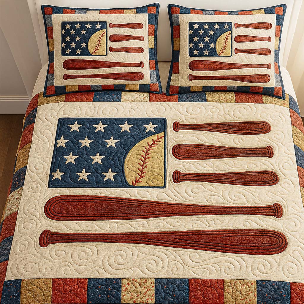 Flag and Bats 3-Piece Quilted Bedding Set NCU0NT8227 – Vantique