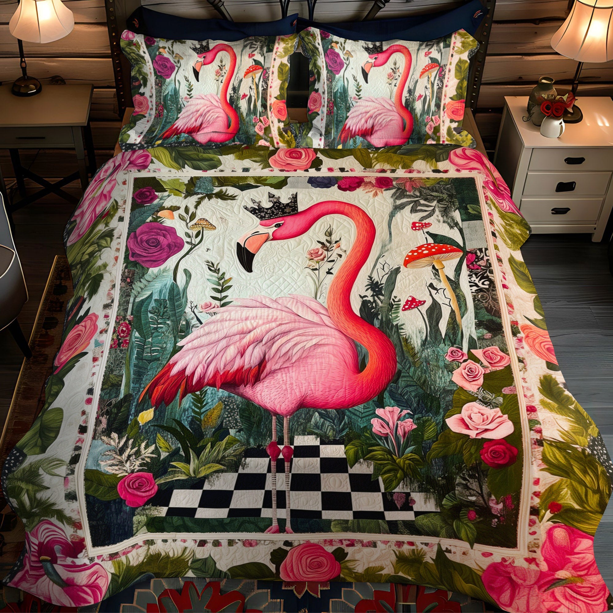 Flamingo Chic 3-Piece Quilted Bedding Set NCU0TL898 – Vantique
